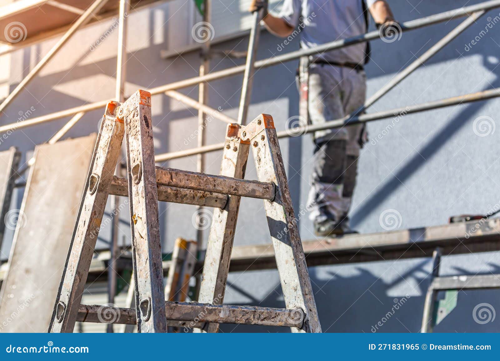 Modern House Under Construction with Scaffold Pole Platform Stock Image ...