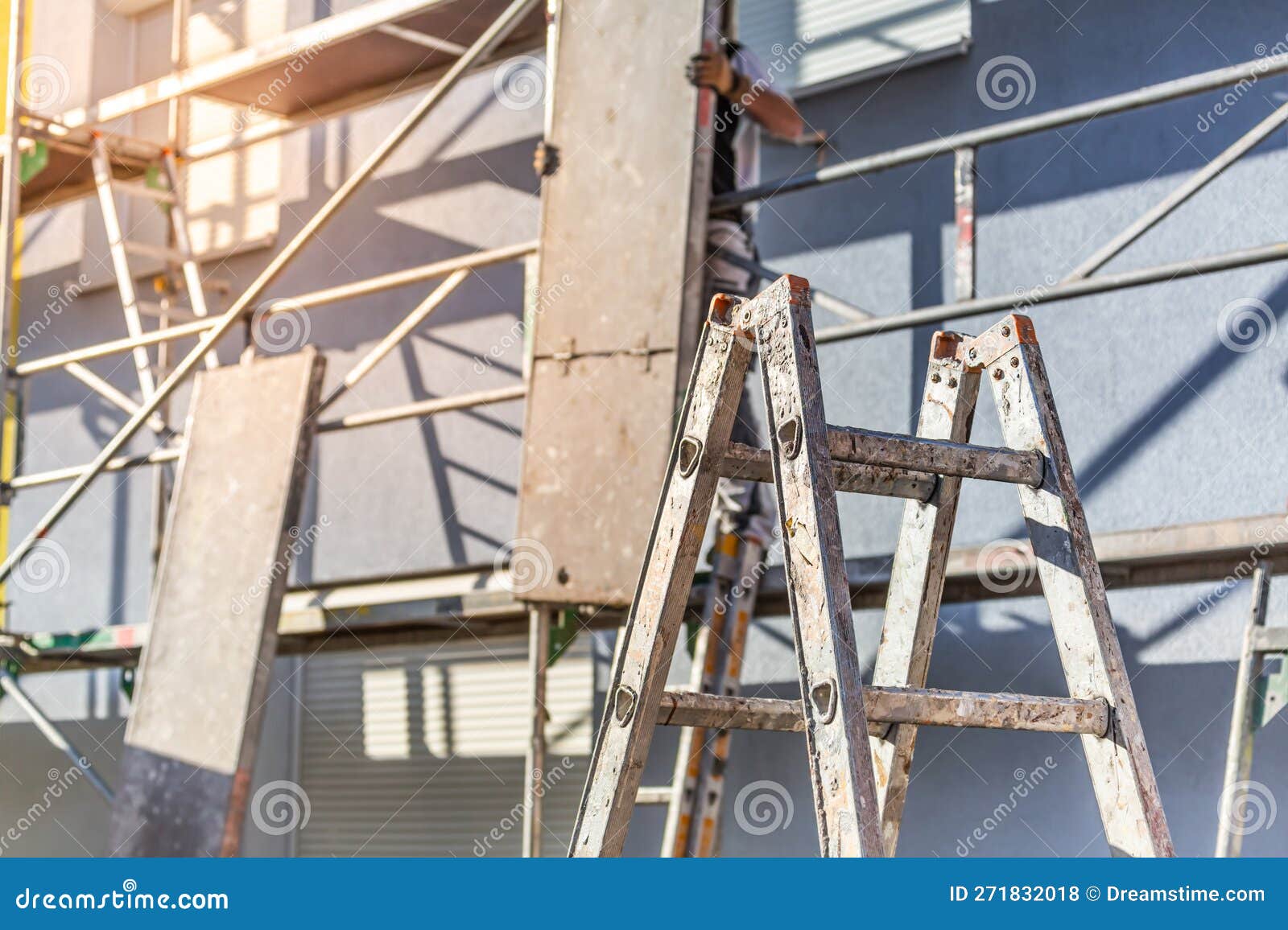 Modern House Under Construction with Scaffold Pole Platform Stock Photo ...