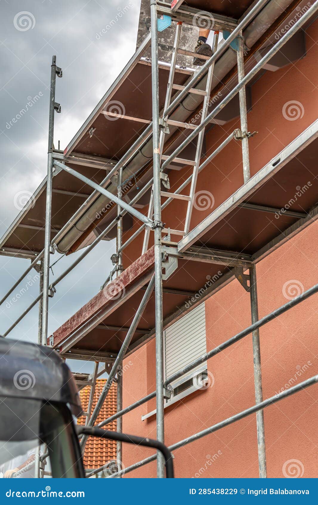 Modern House Under Construction with Scaffold Pole Platform Stock Image ...