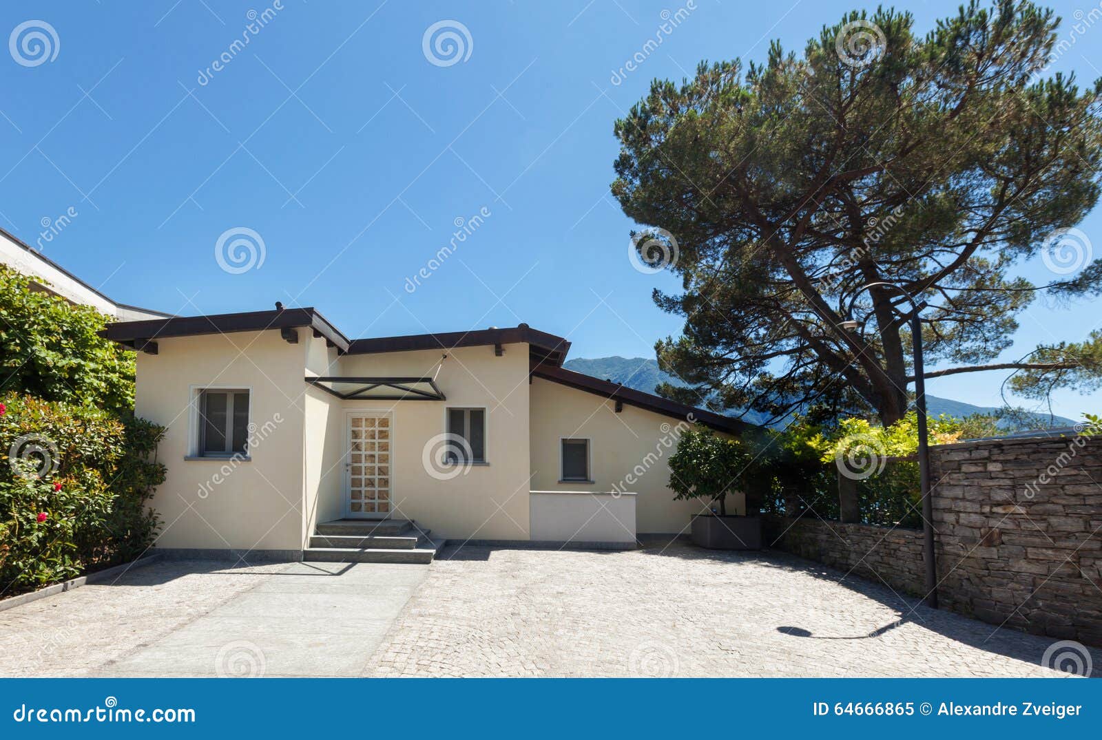Modern House, View from the Entrance on the Road Stock Image - Image of ...
