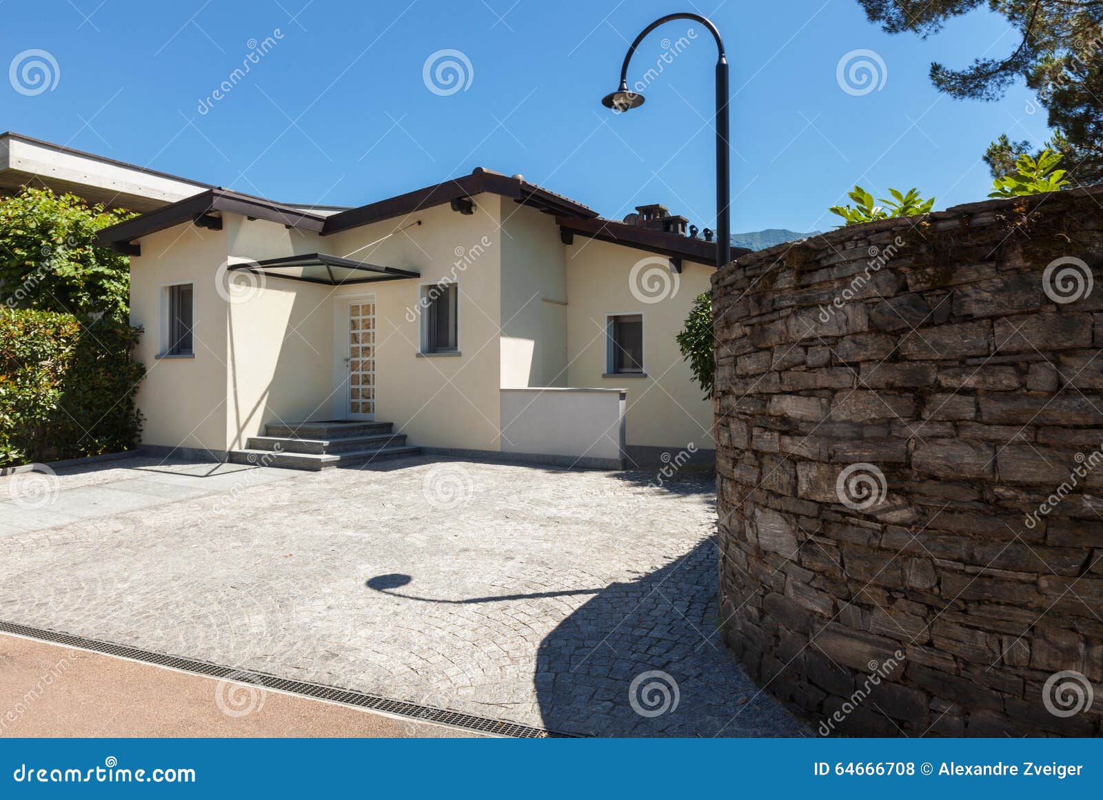 Modern House, View from the Entrance on the Road Stock Photo - Image of ...
