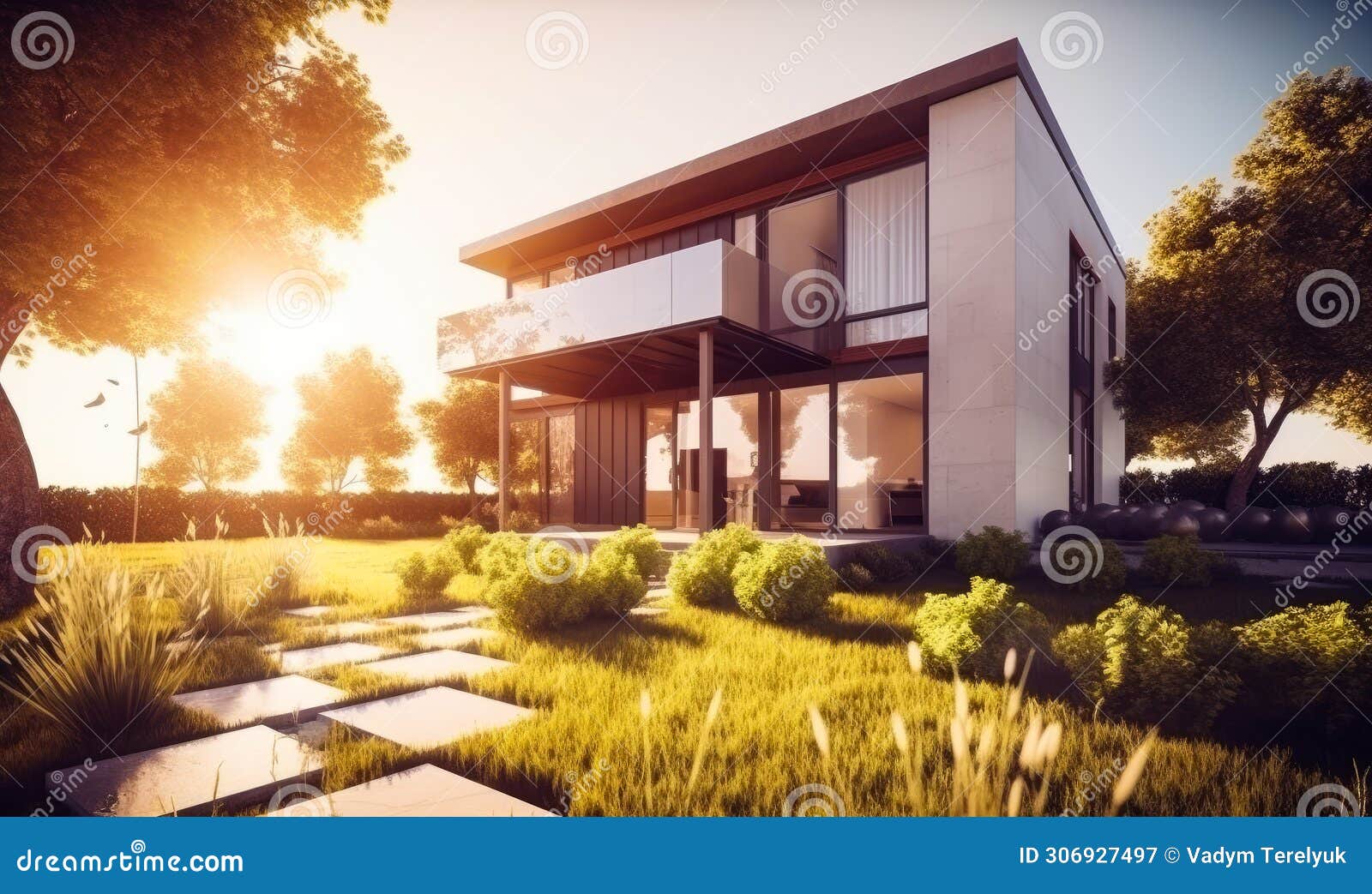Modern House View from the Street. a Rendering of a Modern House in the ...