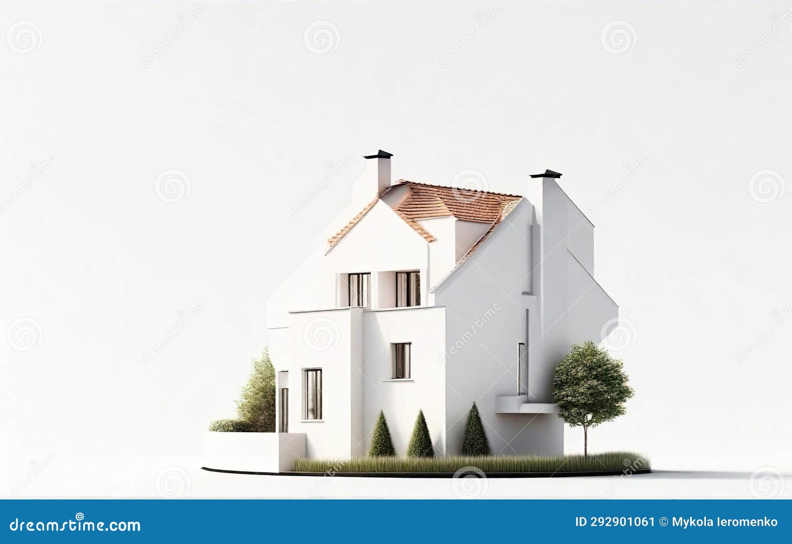 Modern House on White Background, 3d Illustration Stock Illustration ...