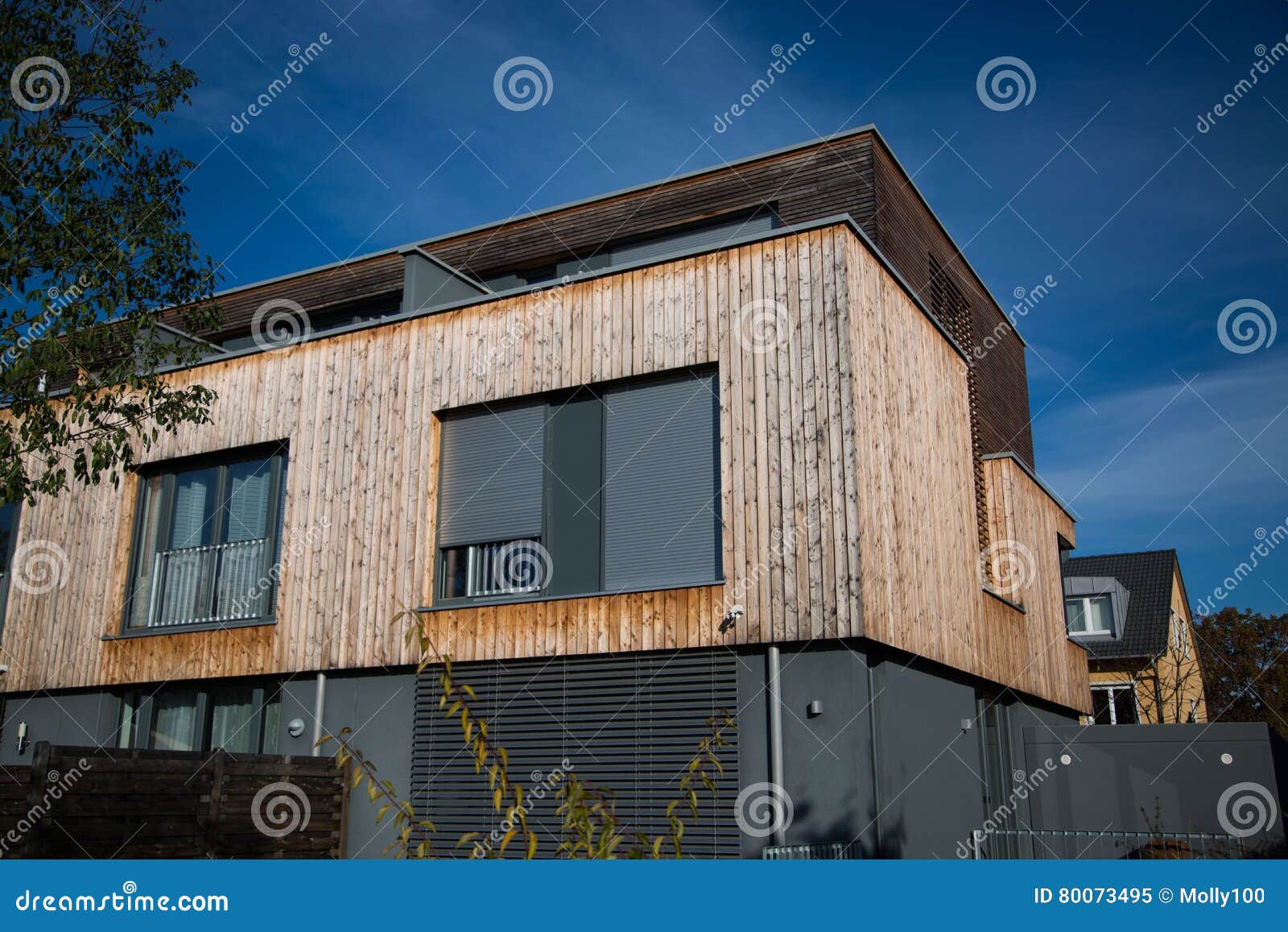 Modern House, with Wooden Cladding - Wooden Facade, Stock Image - Image ...