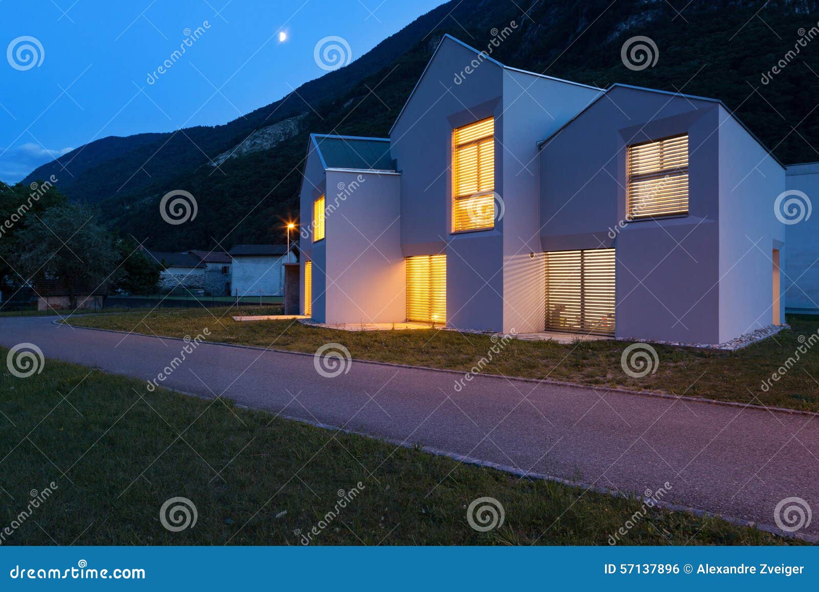 Modern houses by night stock photo. Image of cement, blue - 57137896