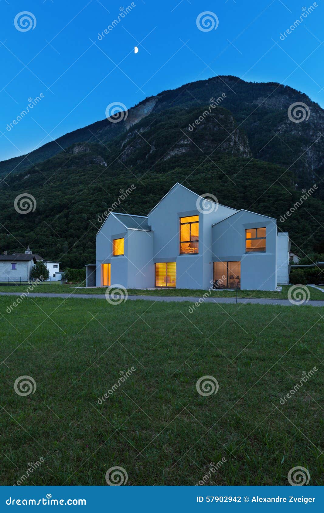 Modern houses by night stock photo. Image of evening - 57902942