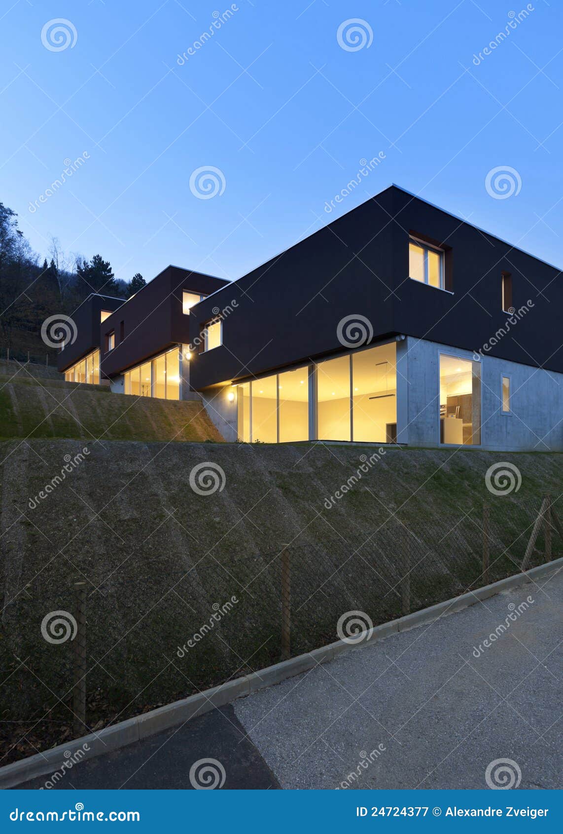 Modern Houses, Outdoor by Night Stock Image - Image of luxury ...
