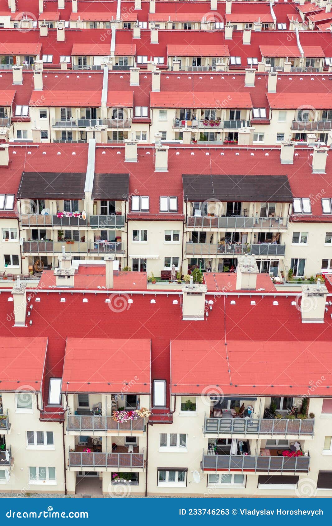 Modern Houses with a Red Roof from Above Stock Image - Image of outdoor ...