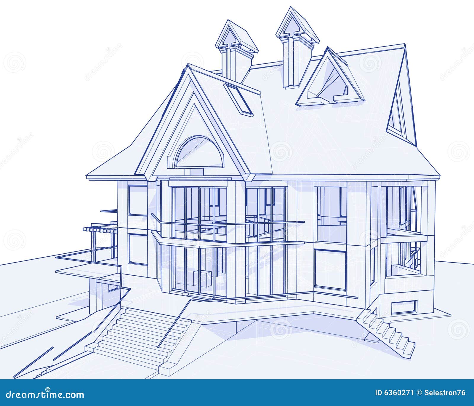 Modern huis - blauwdruk vector illustratie. Illustration of blauwdruk ...