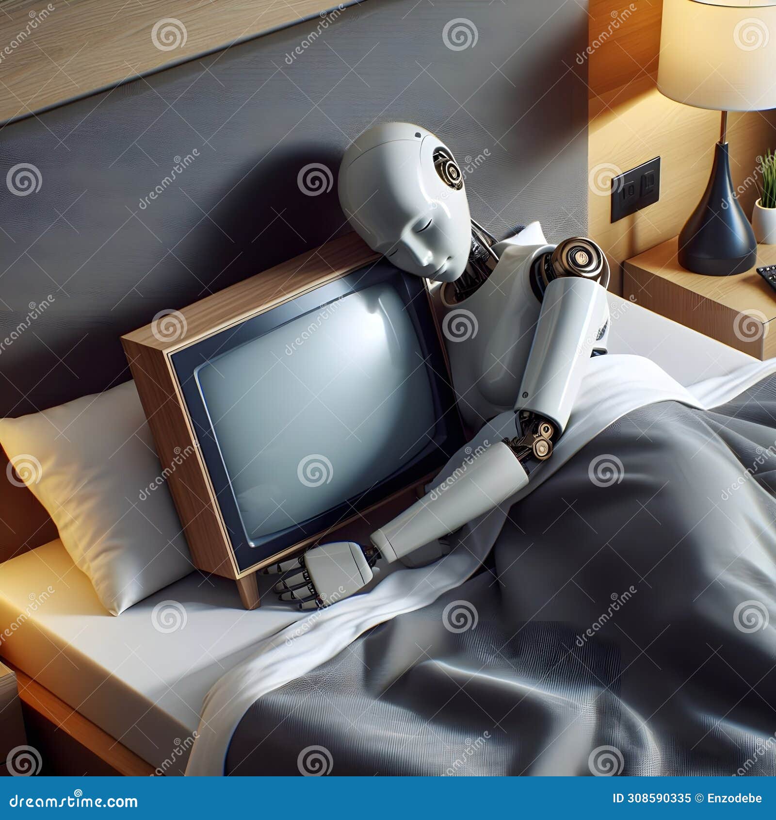 Robot Sleeping. Cyborg Asleep Emotions. Robotic Man Dormant. Vector ...