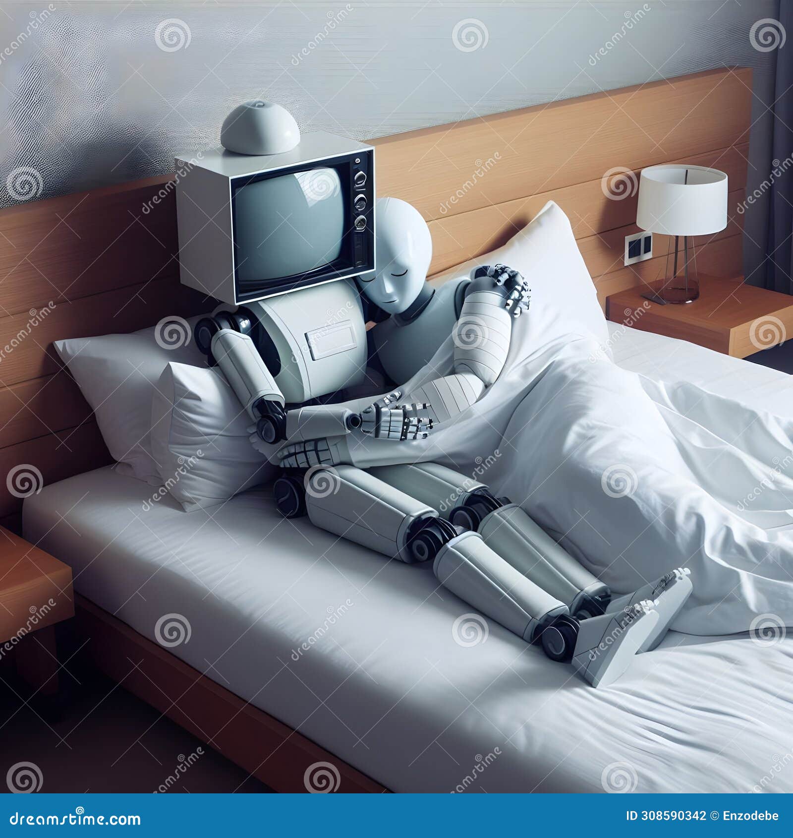 Robot Sleeping. Cyborg Asleep Emotions. Robotic Man Dormant. Vector ...