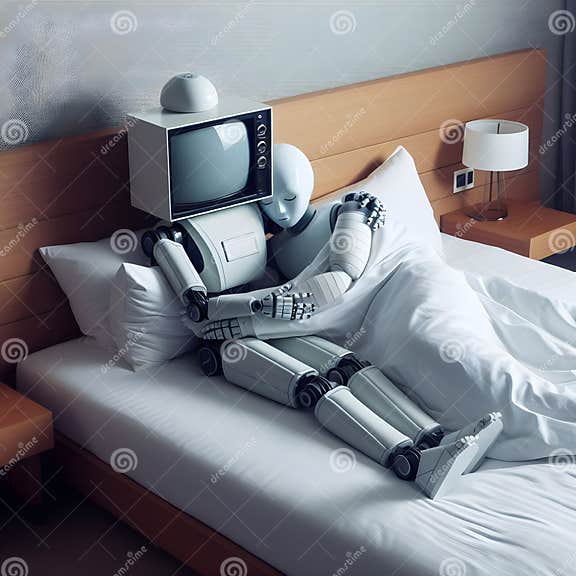 Modern Humanoid Robot Sleeping in a Hotel Room Stock Illustration ...