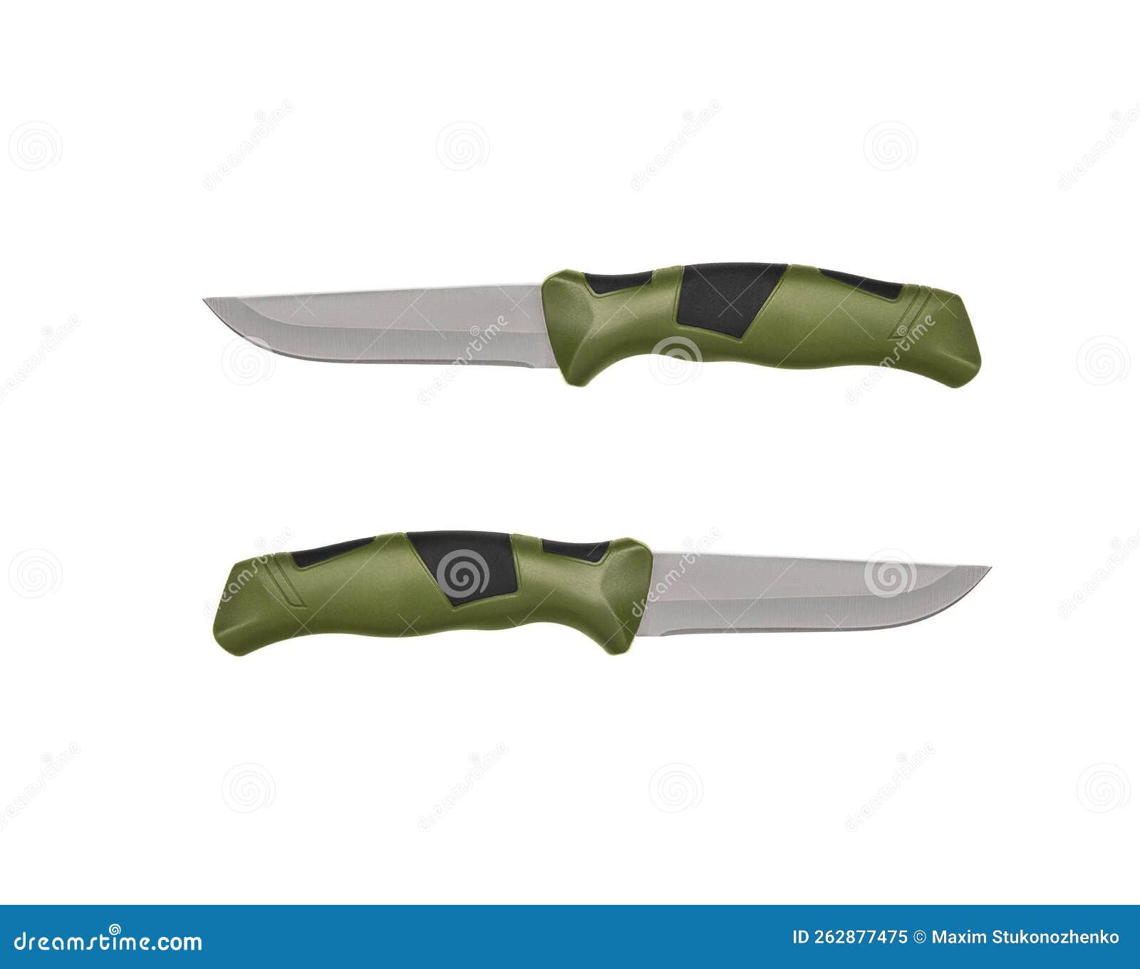 Modern Hunting Knife with Silver Blade and Rubber Handle. Steel Arms ...