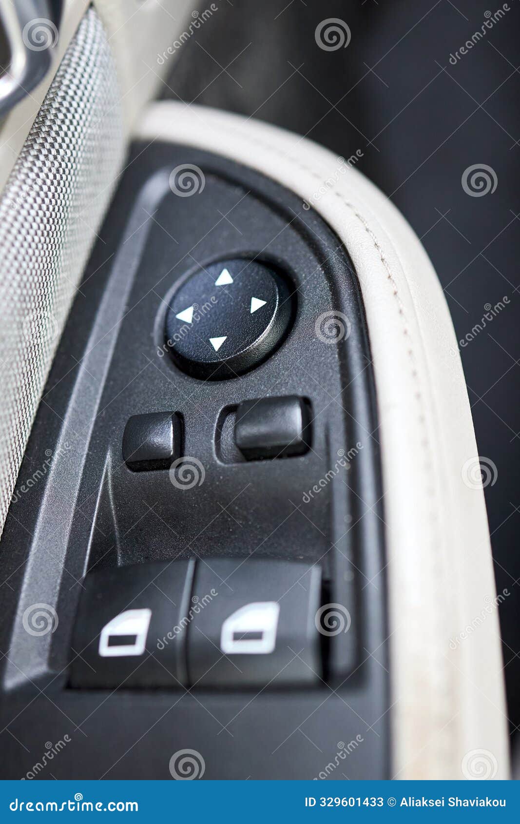 Modern Hybrid Electric Car Closeup Interior Detail. Driver Door Control ...