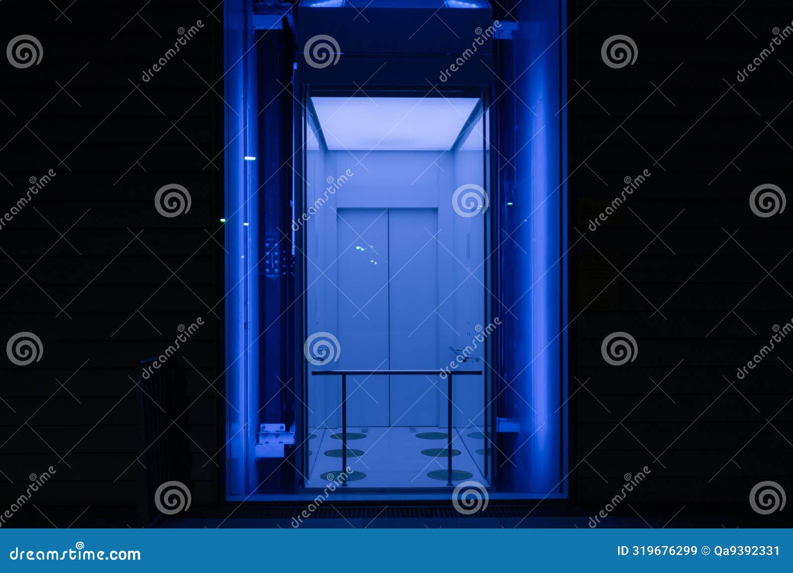 Modern Illuminated Elevator with Blue Lighting Stock Image - Image of ...
