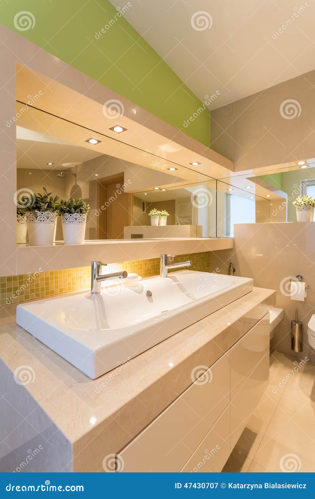 Modern Illuminated Washroom Interior Stock Image - Image of home ...