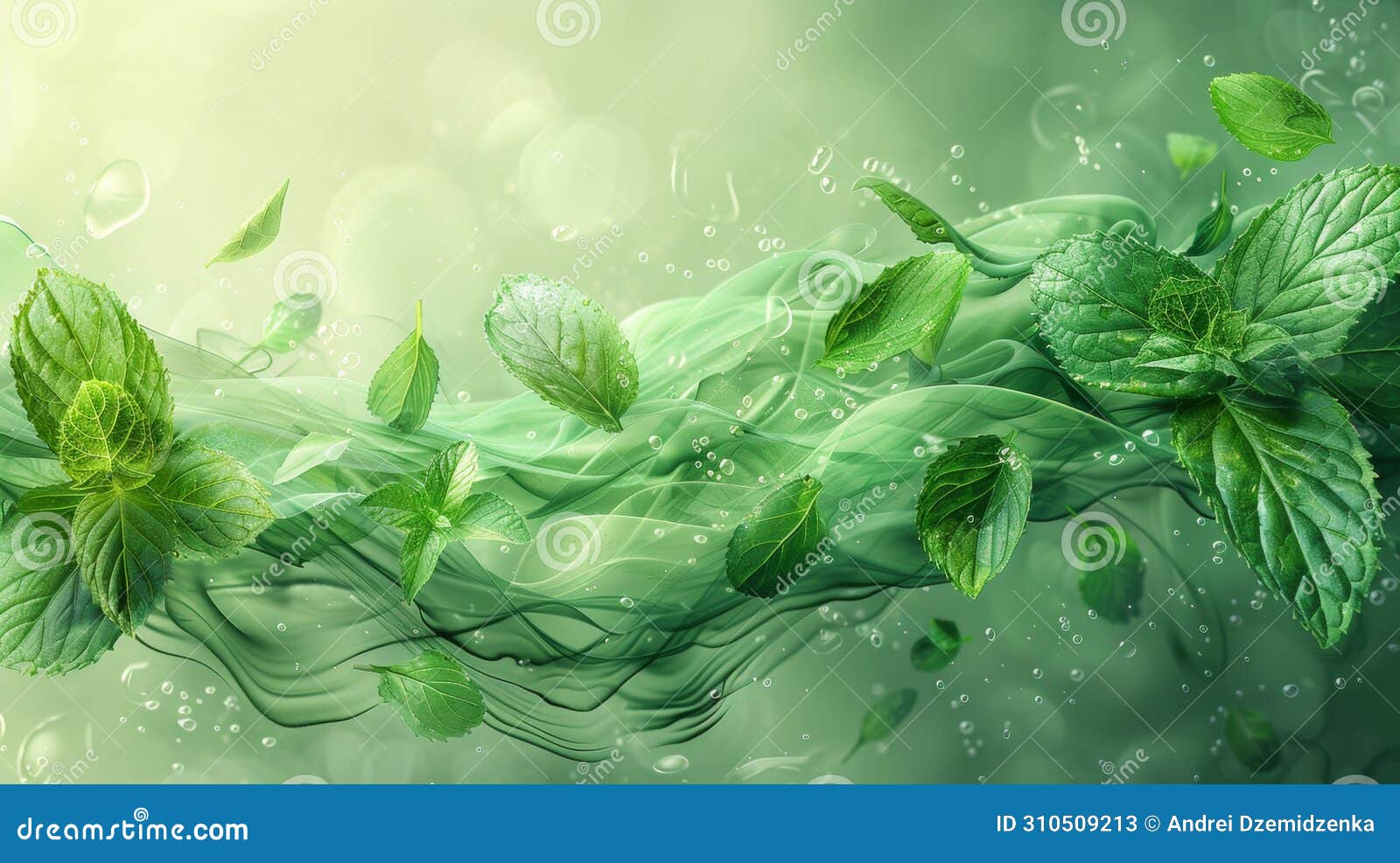 Modern Illustration of Air Flow with Fresh Leaves in Light Effect. the ...