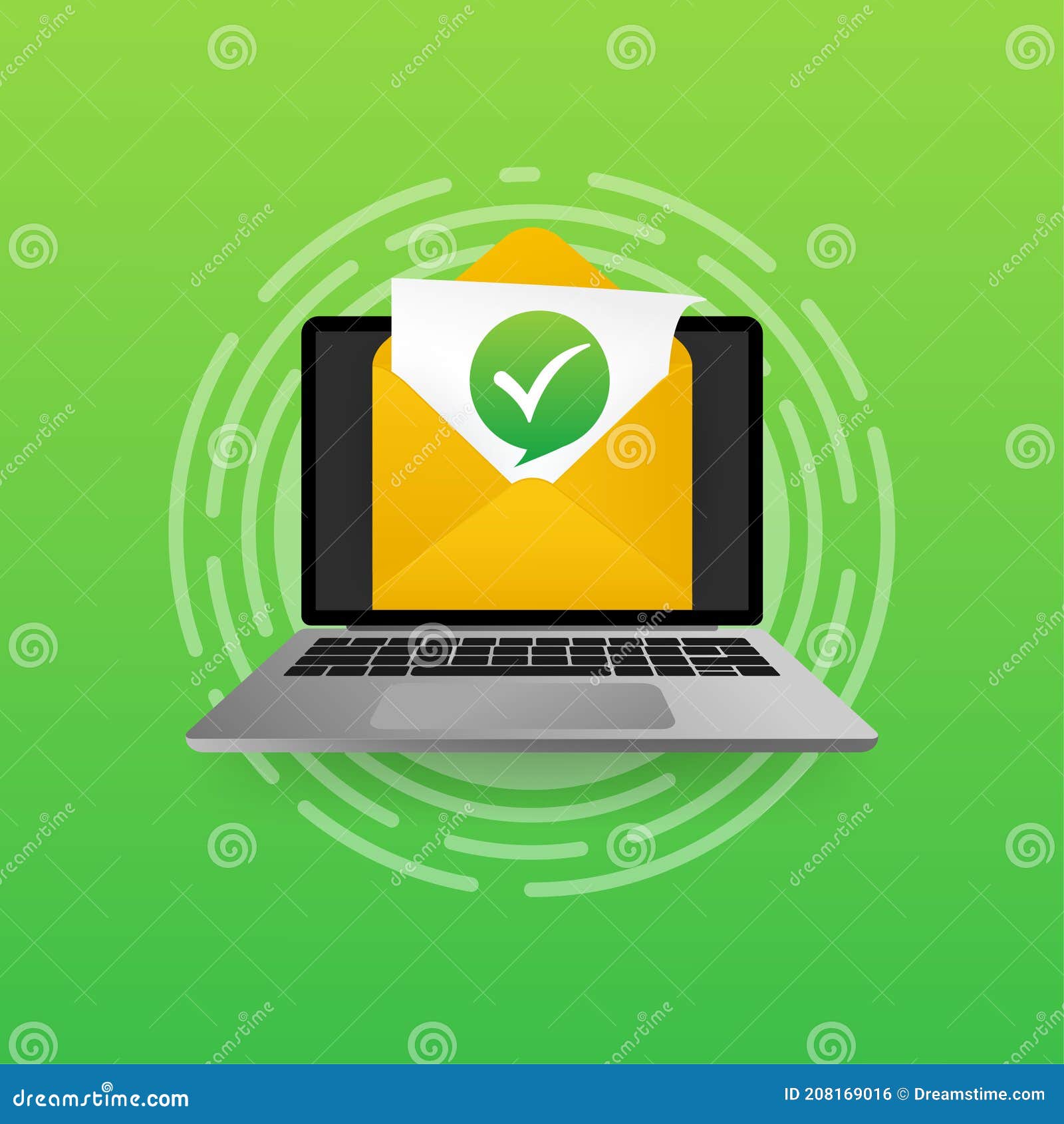 Modern Illustration with Approved Letter Laptop. Web Design, Mobile App ...