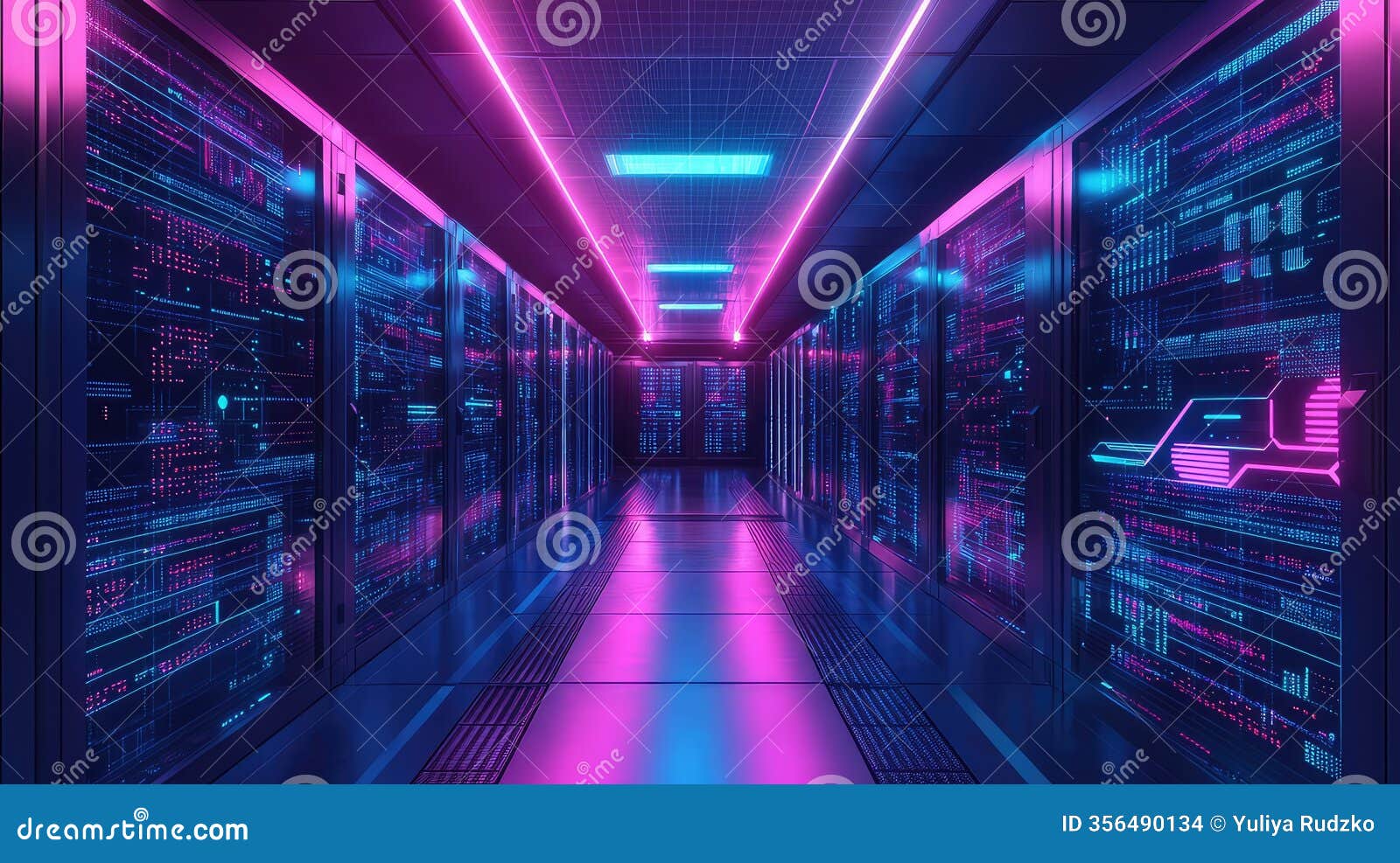 Modern Illustration of Computer Server Room with Analytical Dashboard ...
