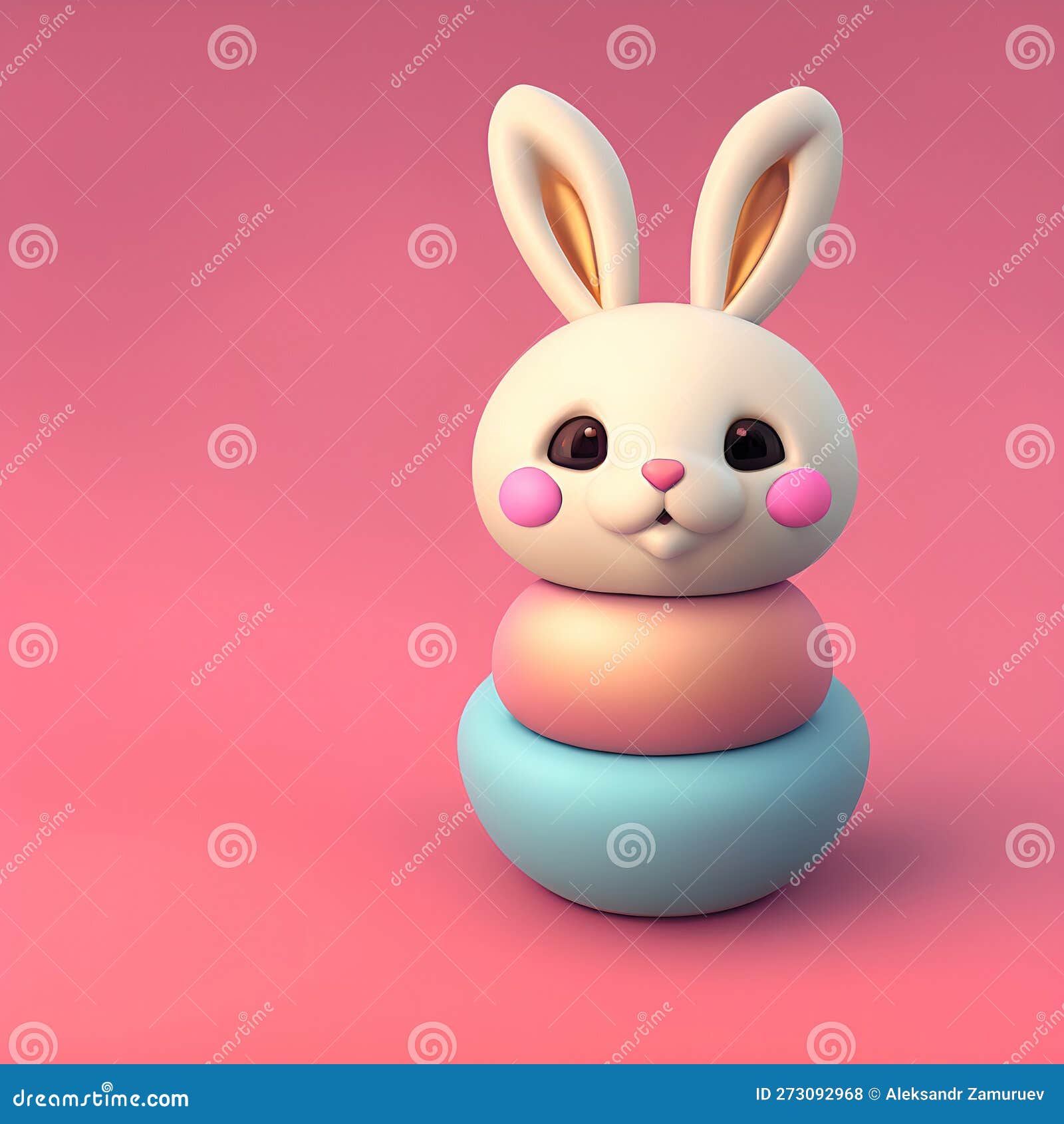 Modern Illustration of Cute Toy Rabbit on Pink Background. Easter Bunny ...