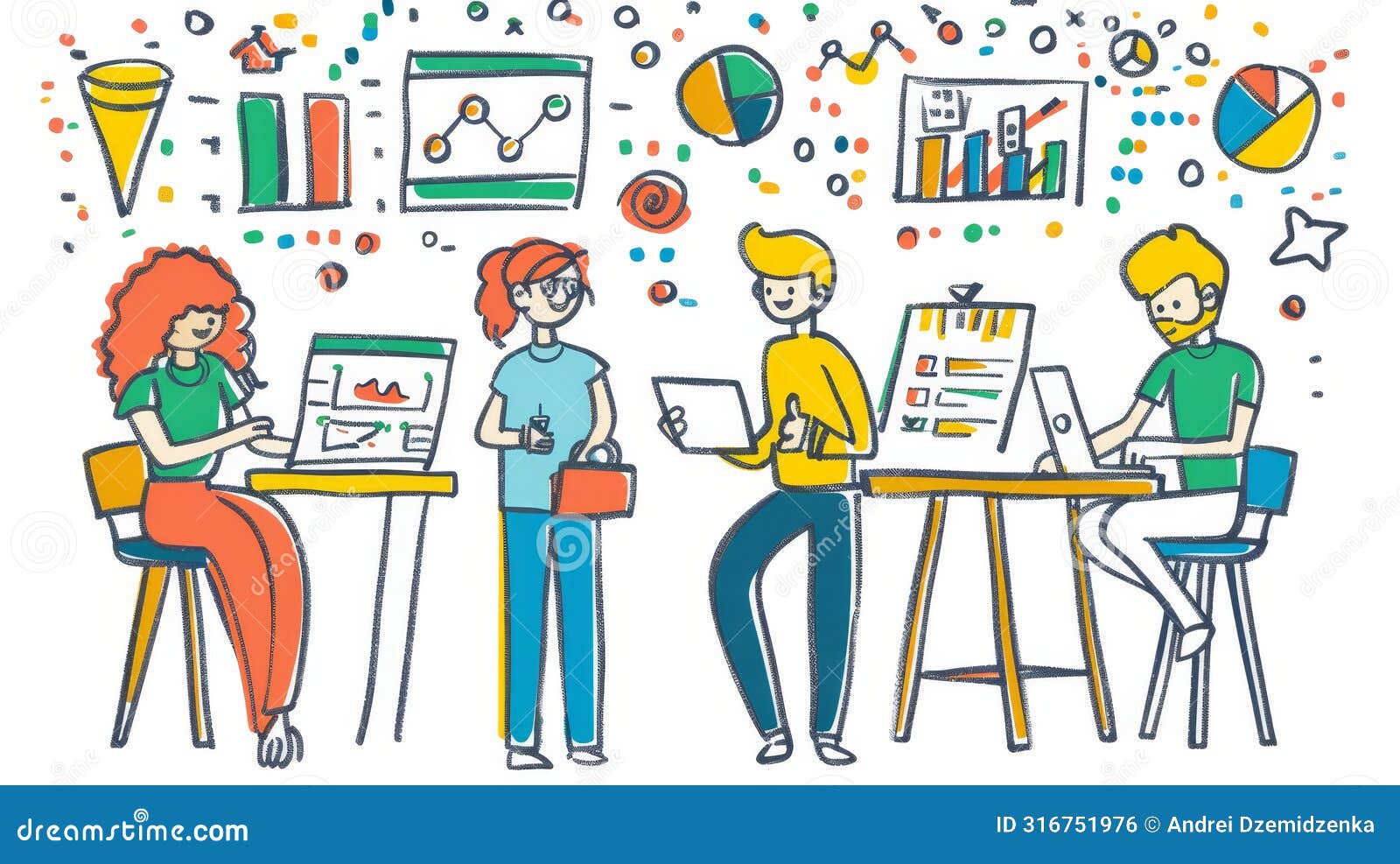 Modern Illustration of Data Analysis with Man and Woman Working on ...