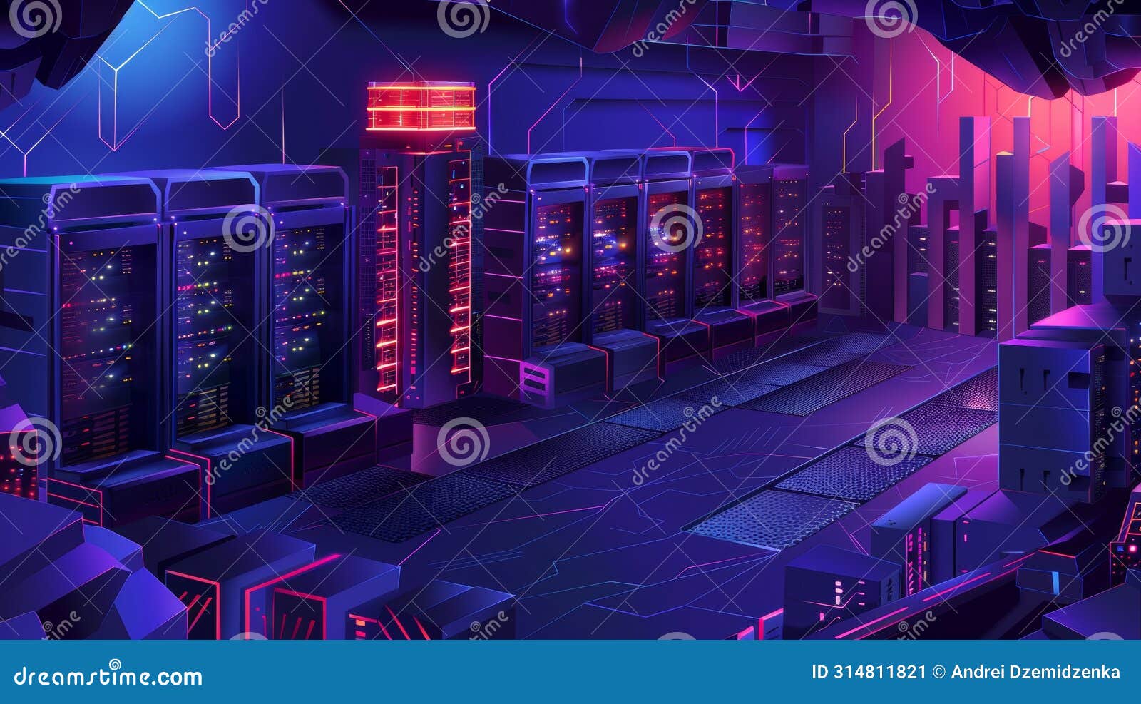 Modern Illustration of a Date Center in an Isometric Format. a Server ...