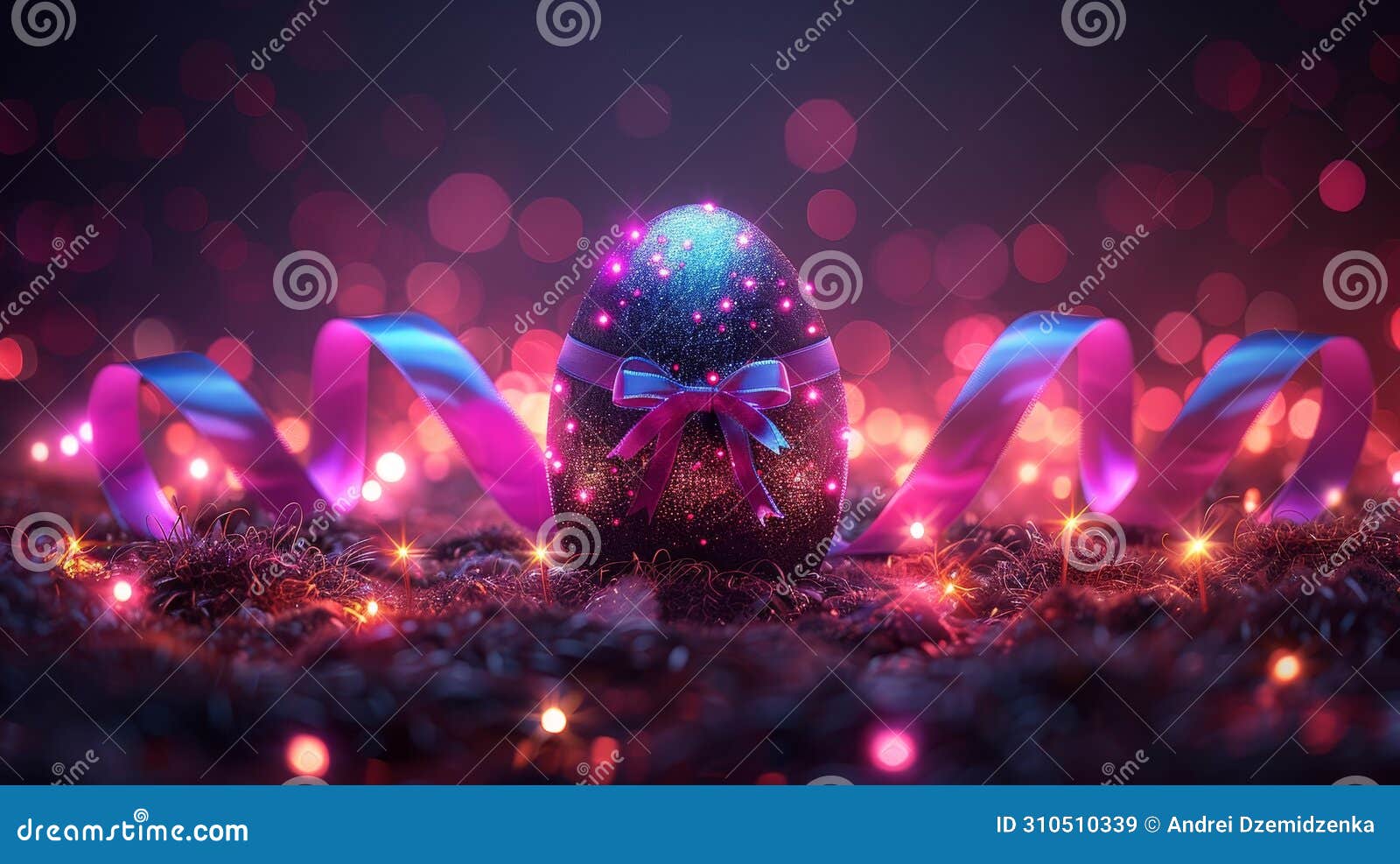 A Modern Illustration of an Easter Banner with a Neon Ribbon on an Egg ...