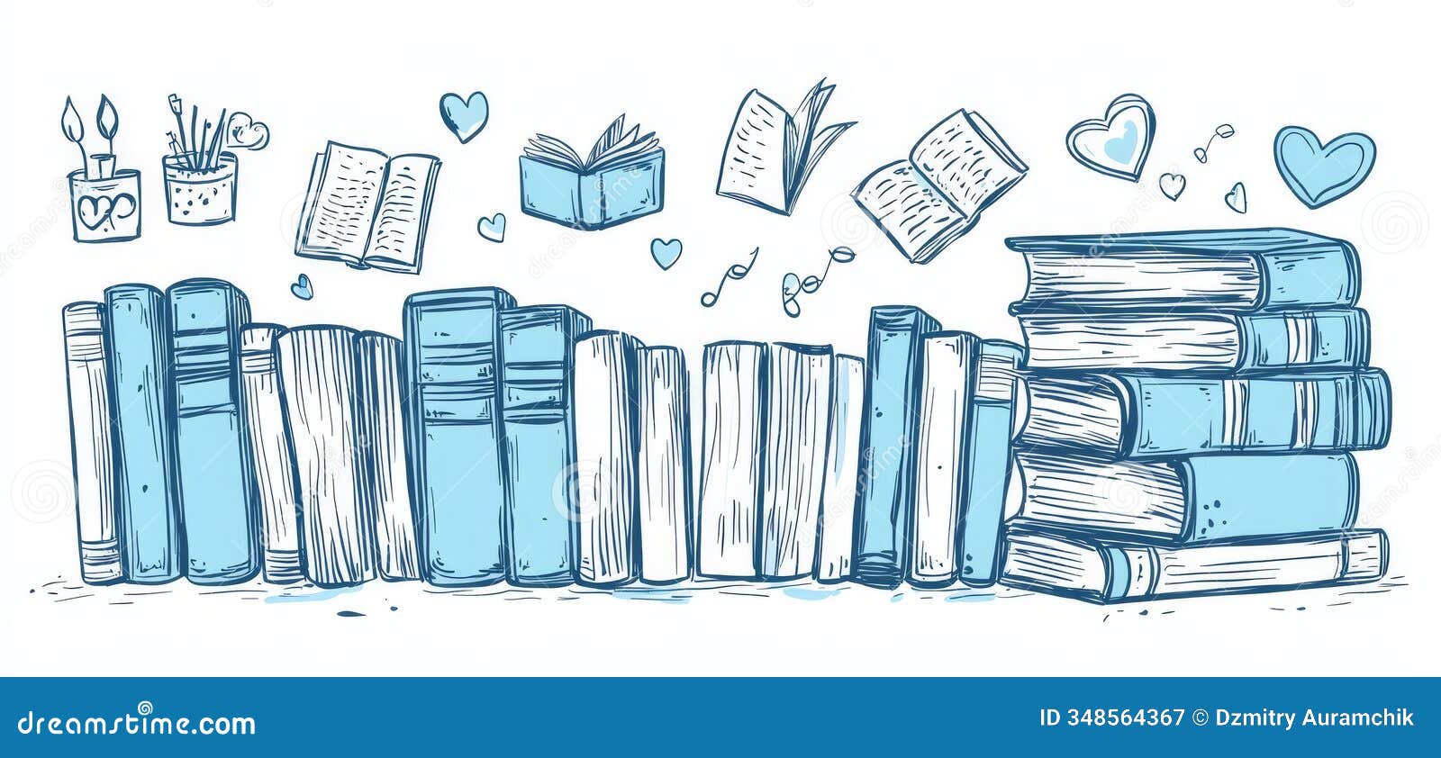 A Modern Illustration of a Hand-drawn Book Stack Sketch in a Doodle ...