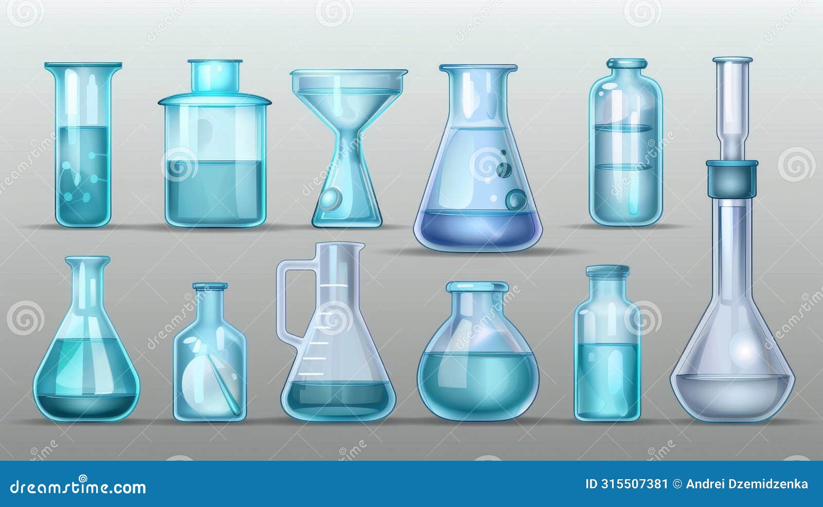 Modern Illustration of Lab Retort, Volumetric, Conical Flasks ...