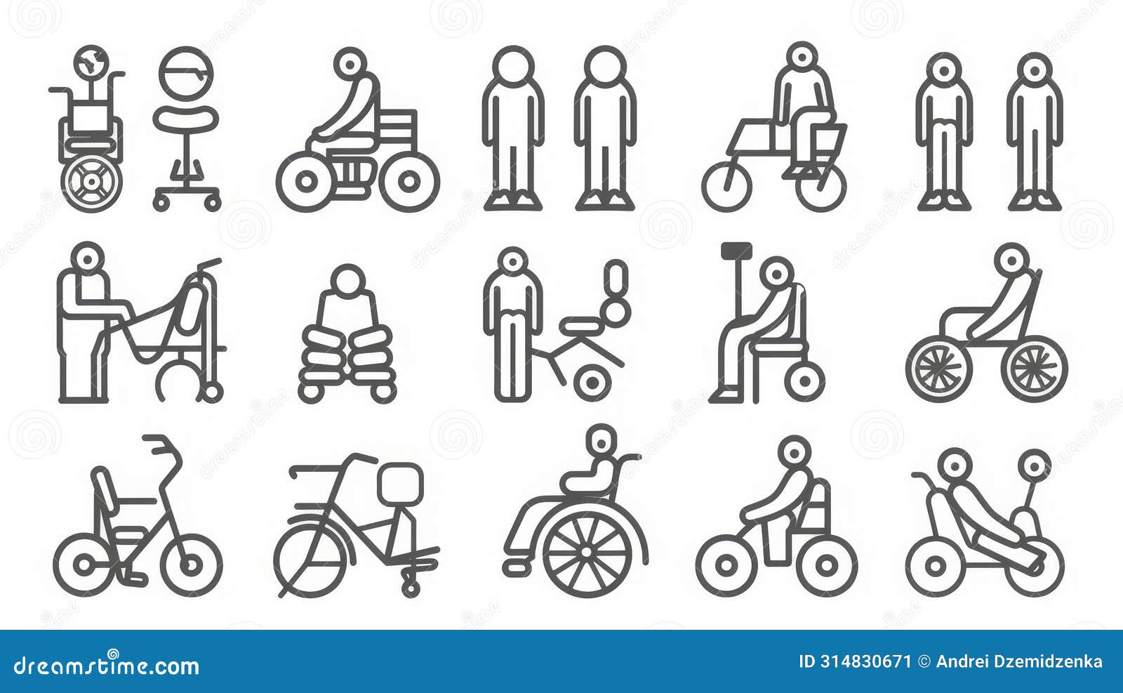 Modern Illustration of 45 Outline Icons about Disabled People. Editable ...