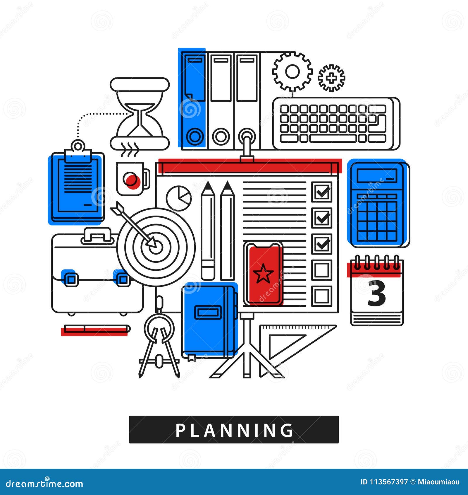 Modern Illustration about Planning in Outline Flat Style. Set of Random ...