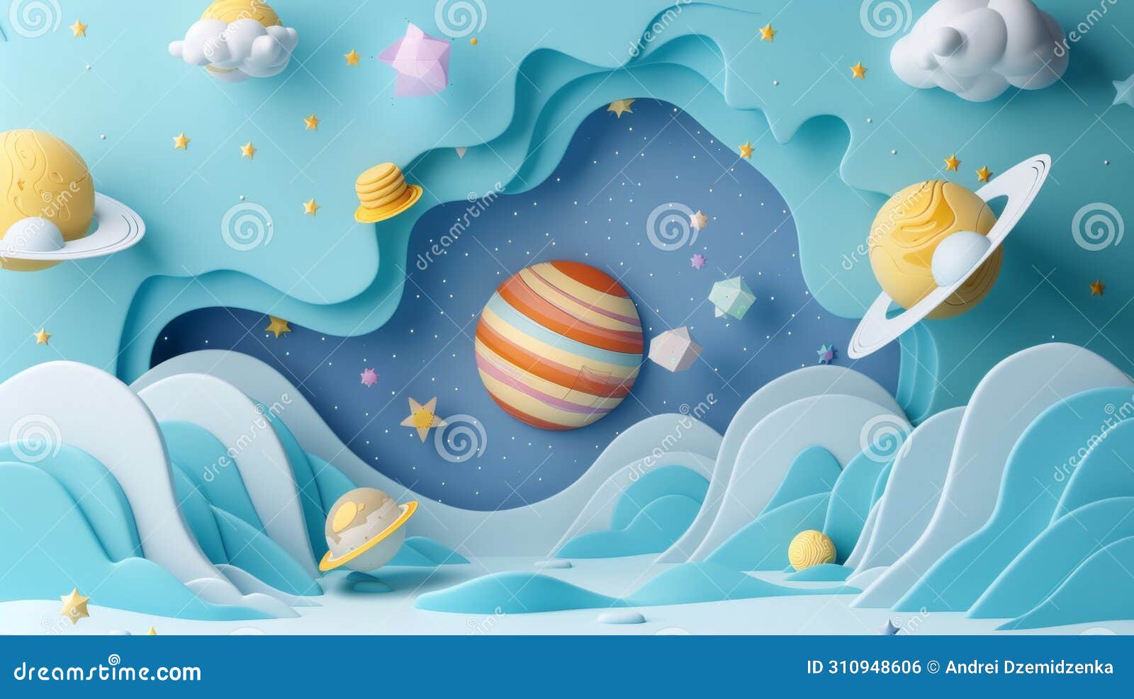 A Modern Illustration of the Solar System in Paper Art Style Stock ...