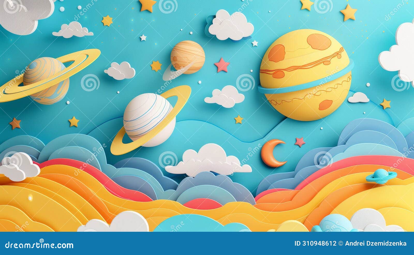 Modern Illustration of a Solar System in Paper Art Style Stock Photo ...