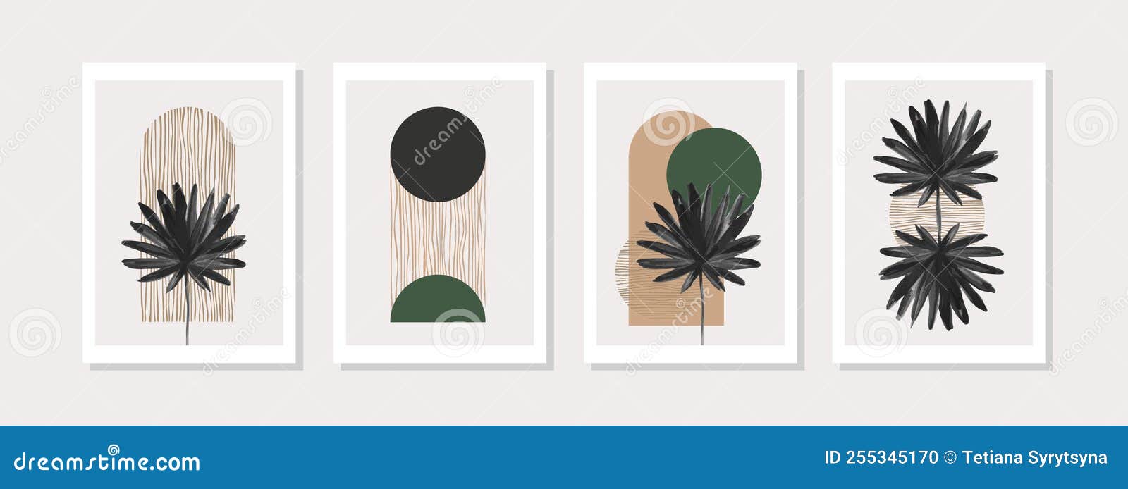 Modern Illustration: Tropical Palm Leaf, Geometry Elements for Minimal ...
