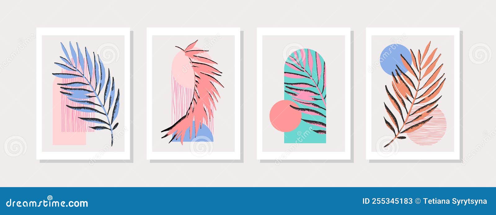 Modern Illustration: Tropical Palm Leaf, Geometry Elements for Minimal ...