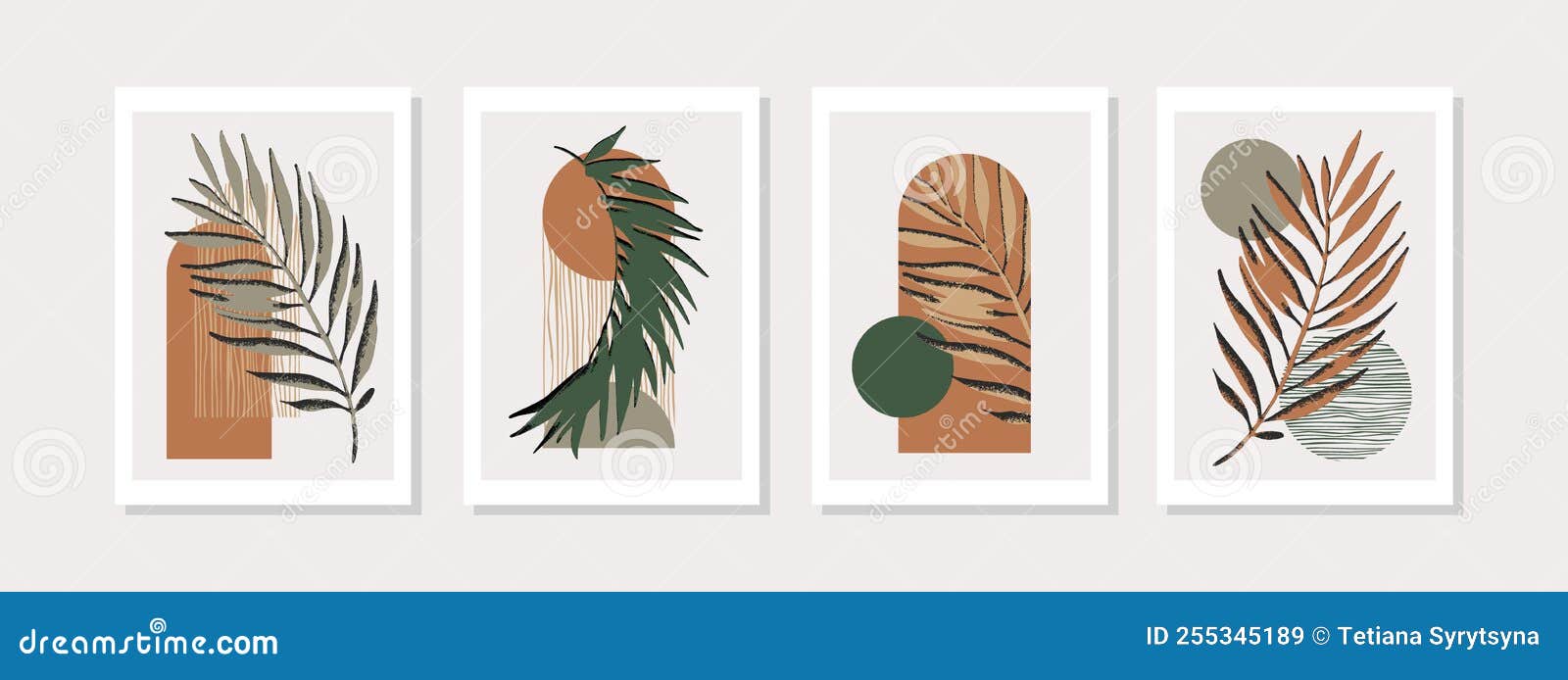 Modern Illustration: Tropical Palm Leaf, Geometry Elements for Minimal ...