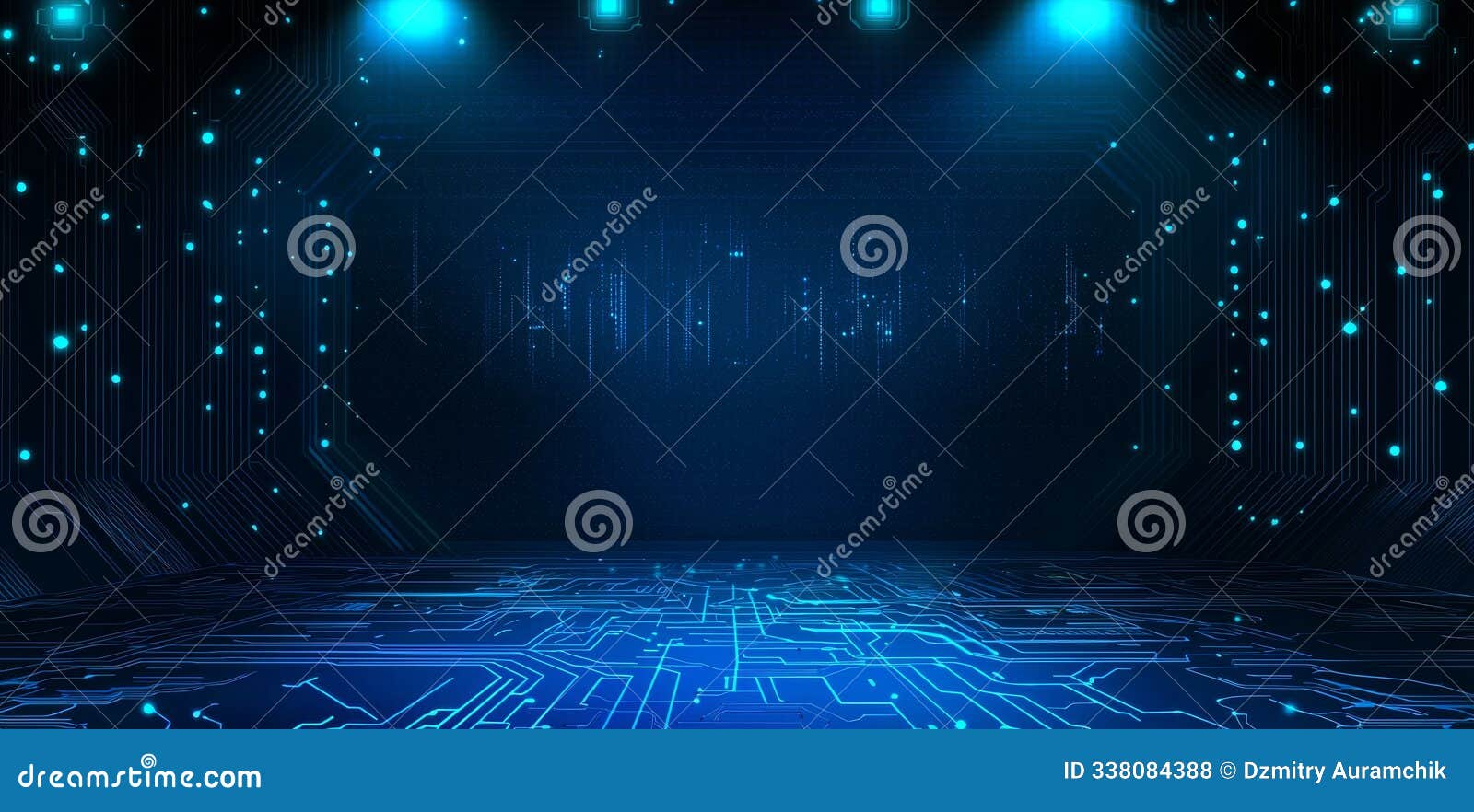 Modern Illustrations in a Futuristic Technology Hall with a Hi-tech ...