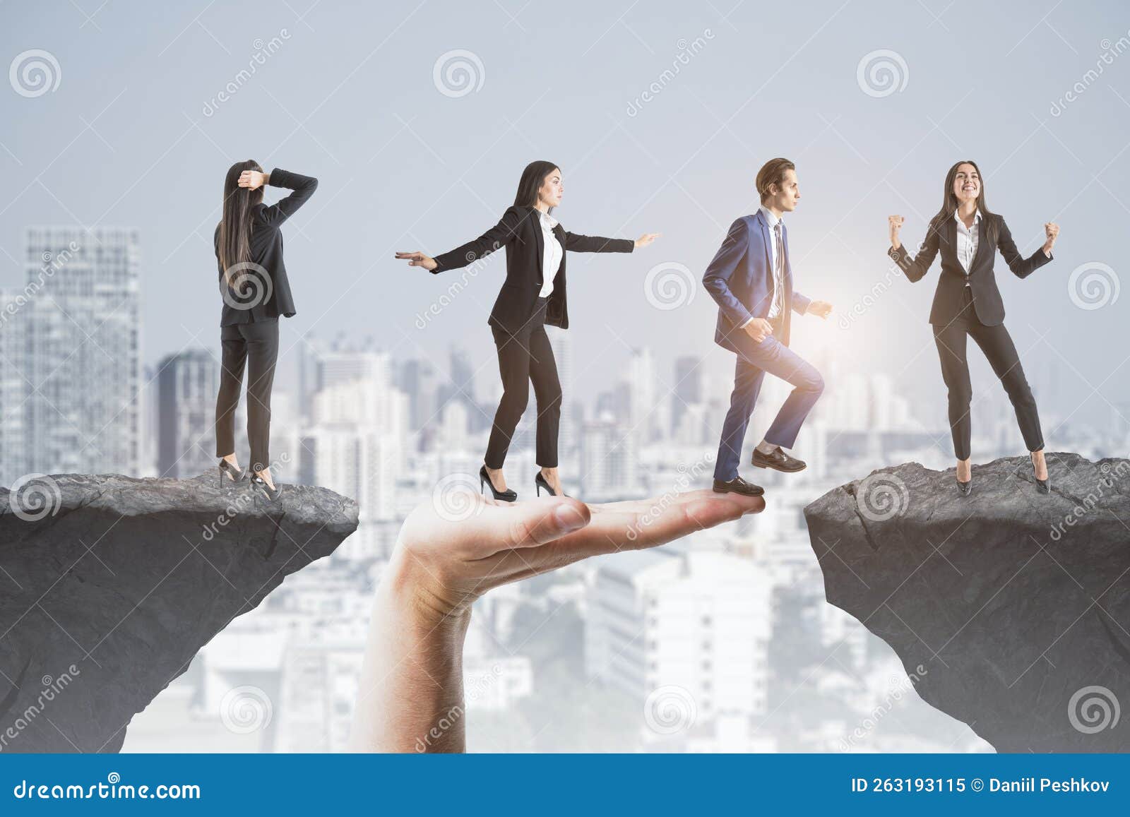 Modern Image of Team Helping Each Other Walk through Difficulty on ...