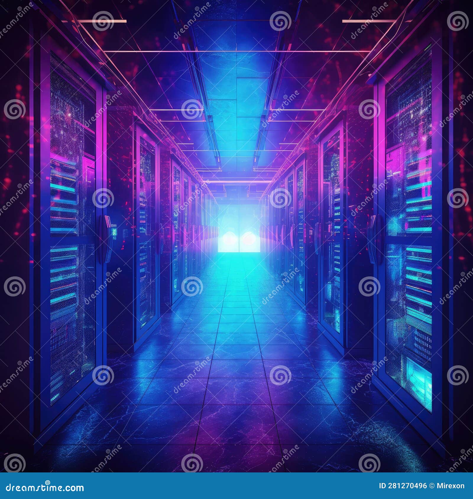 Modern Indoor Server Room Data Center. Connection and Cyber Network on ...