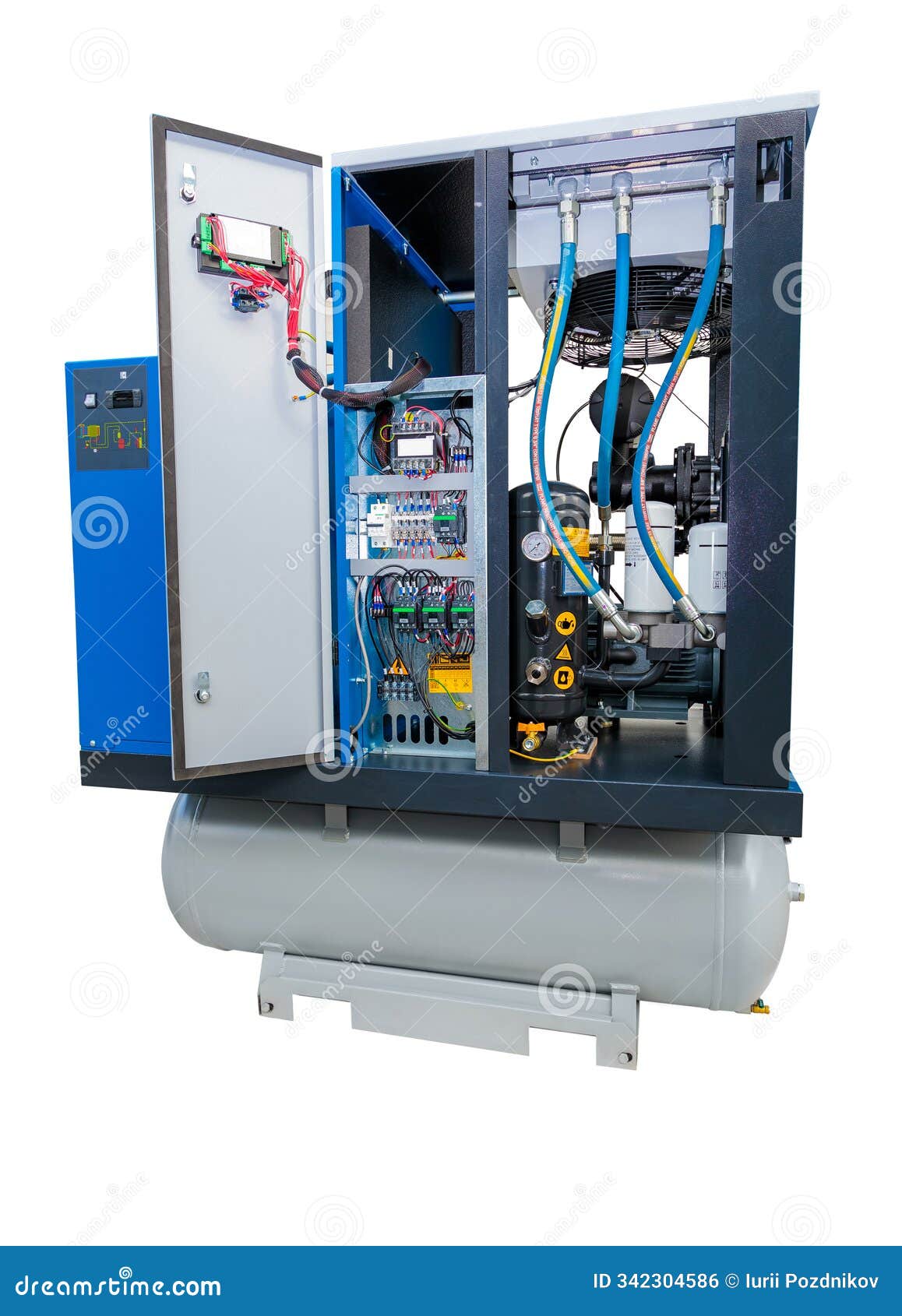 Modern Industrial Air Compressor with Open Control Panel Showing ...