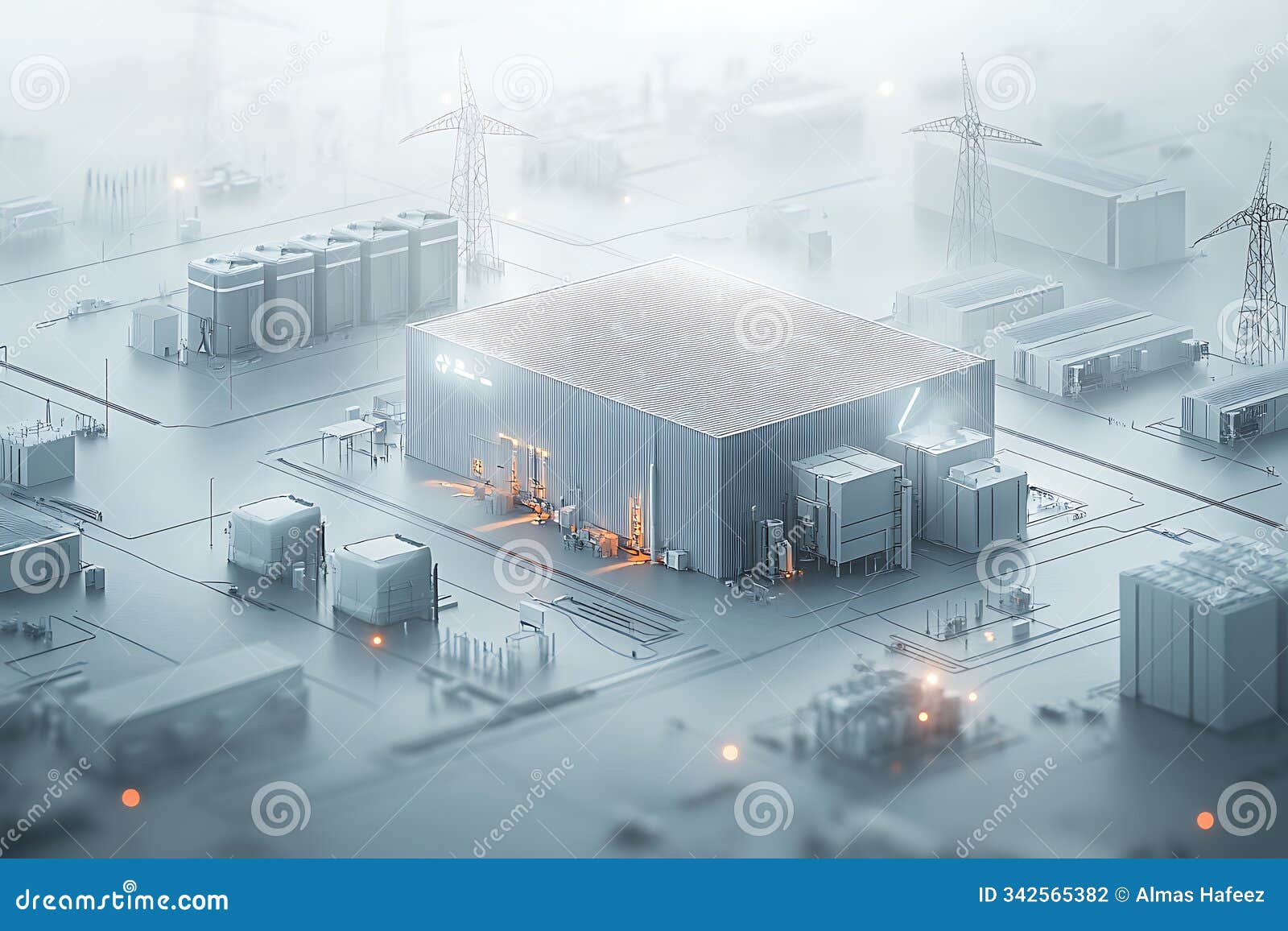 Modern Industrial Complex with Power Lines and Structures Stock ...