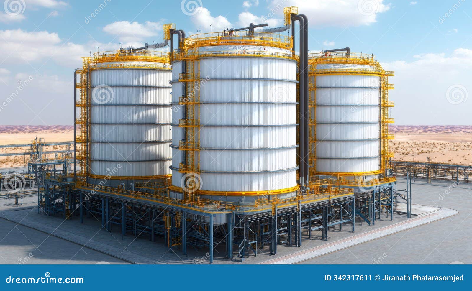 A Modern Industrial Facility Featuring Three Large Storage Tanks ...