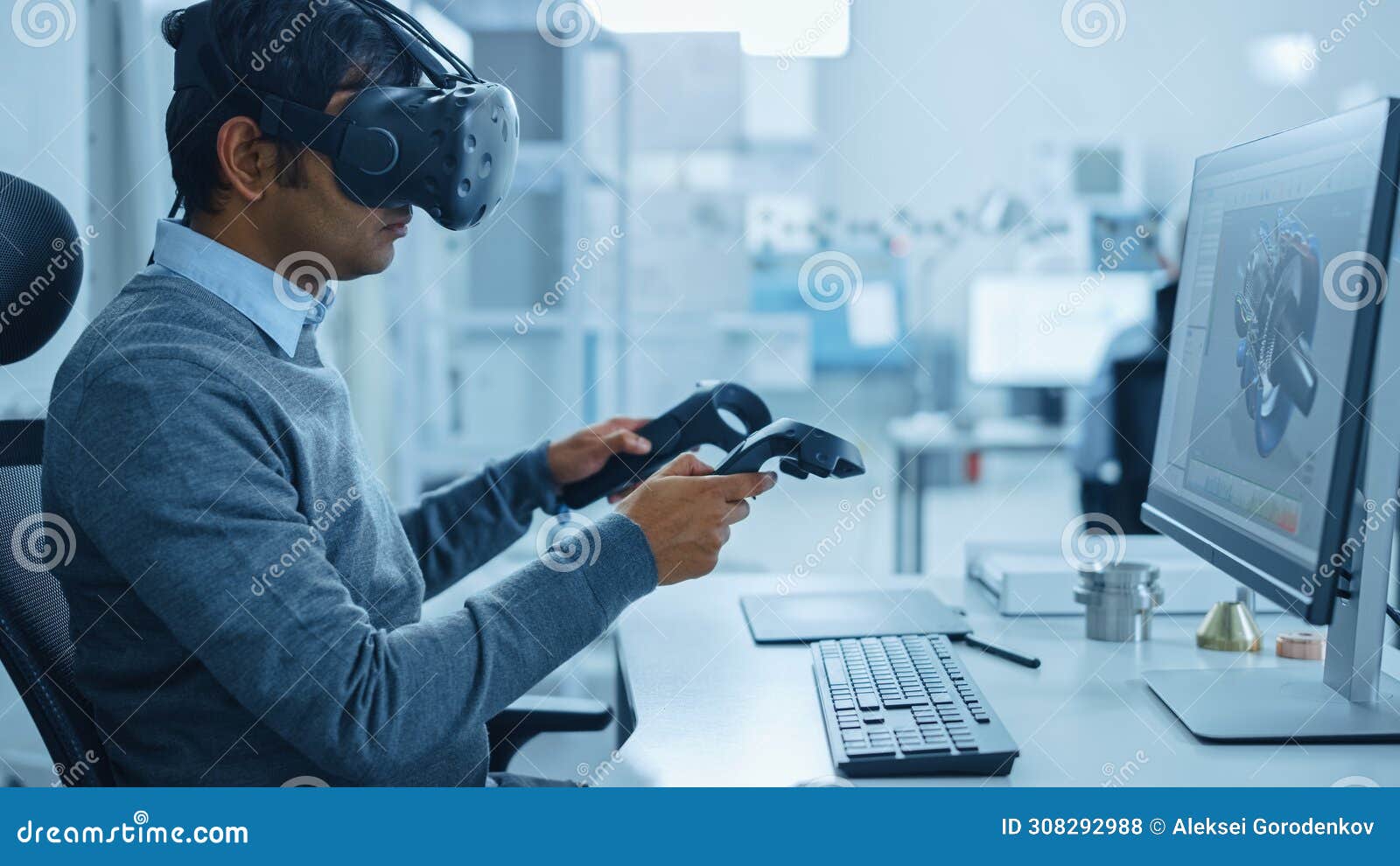 Modern Industrial Factory: Mechanical Engineer Wearing Virtual Reality ...