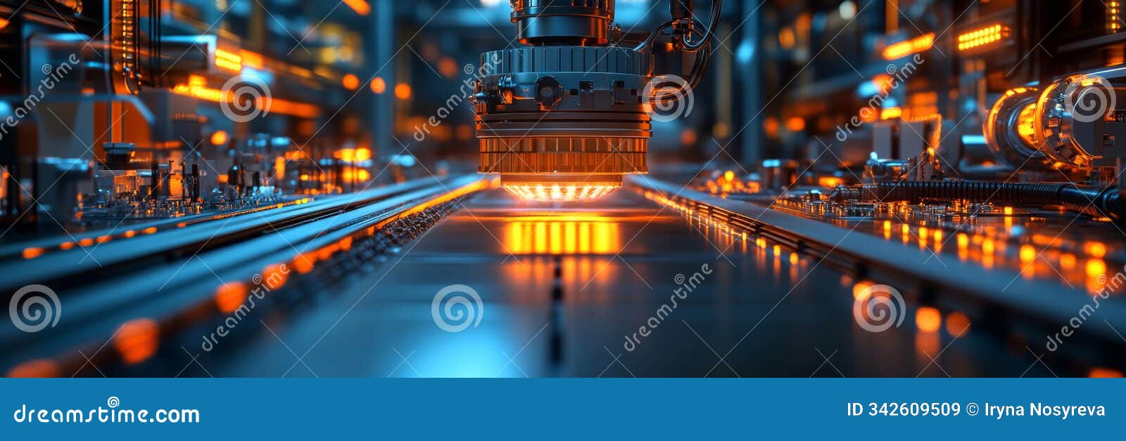 Modern Industrial Factory with Robotic Arm Assembling Computer ...