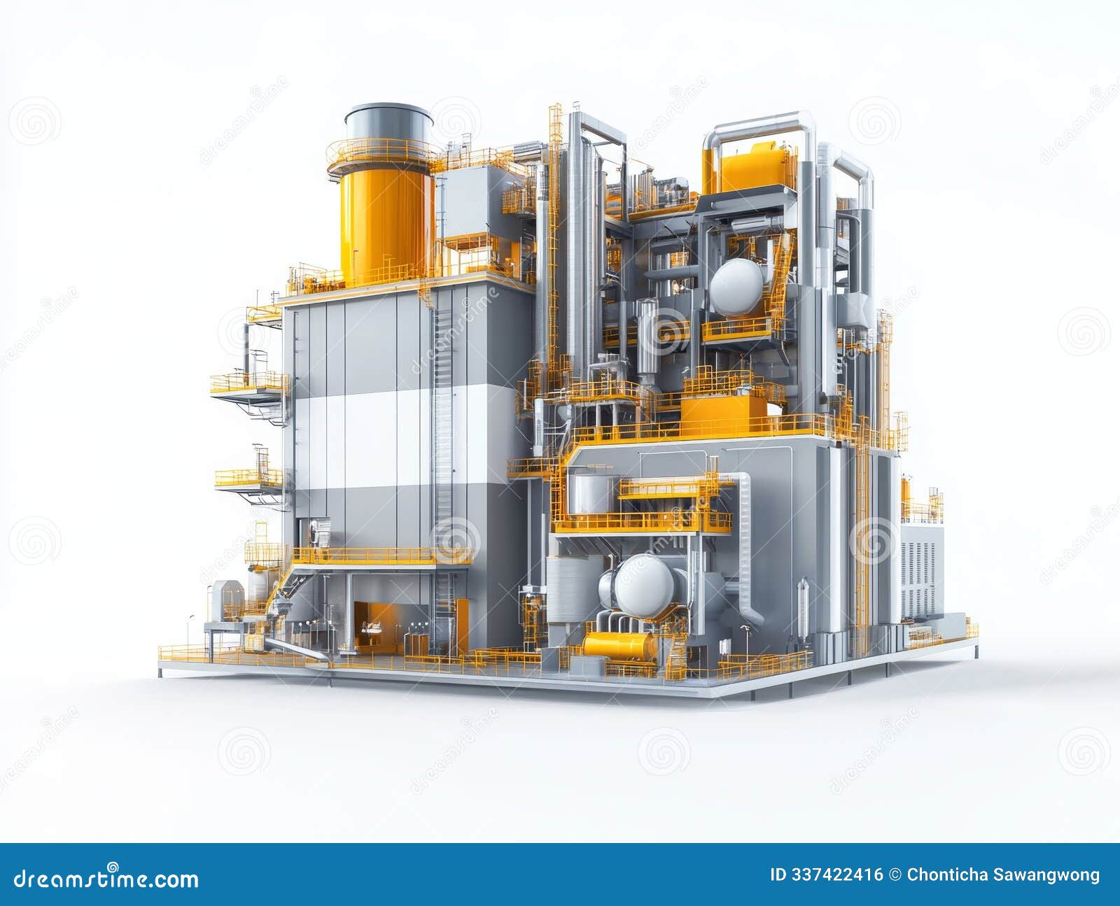 A Modern Industrial Factory with Yellow and Gray Structures, Showcasing ...