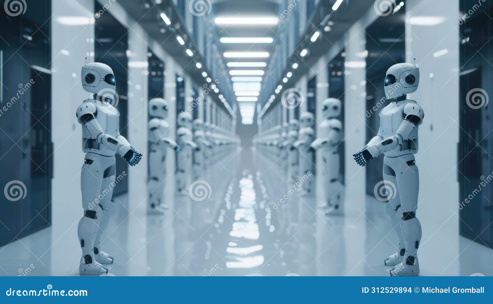 Modern Industrial Hall with Robots Created with Generative AI. Big ...