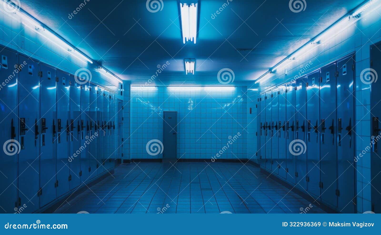 Modern Industrial Locker Room with Blue Lighting, Generative AI Stock ...