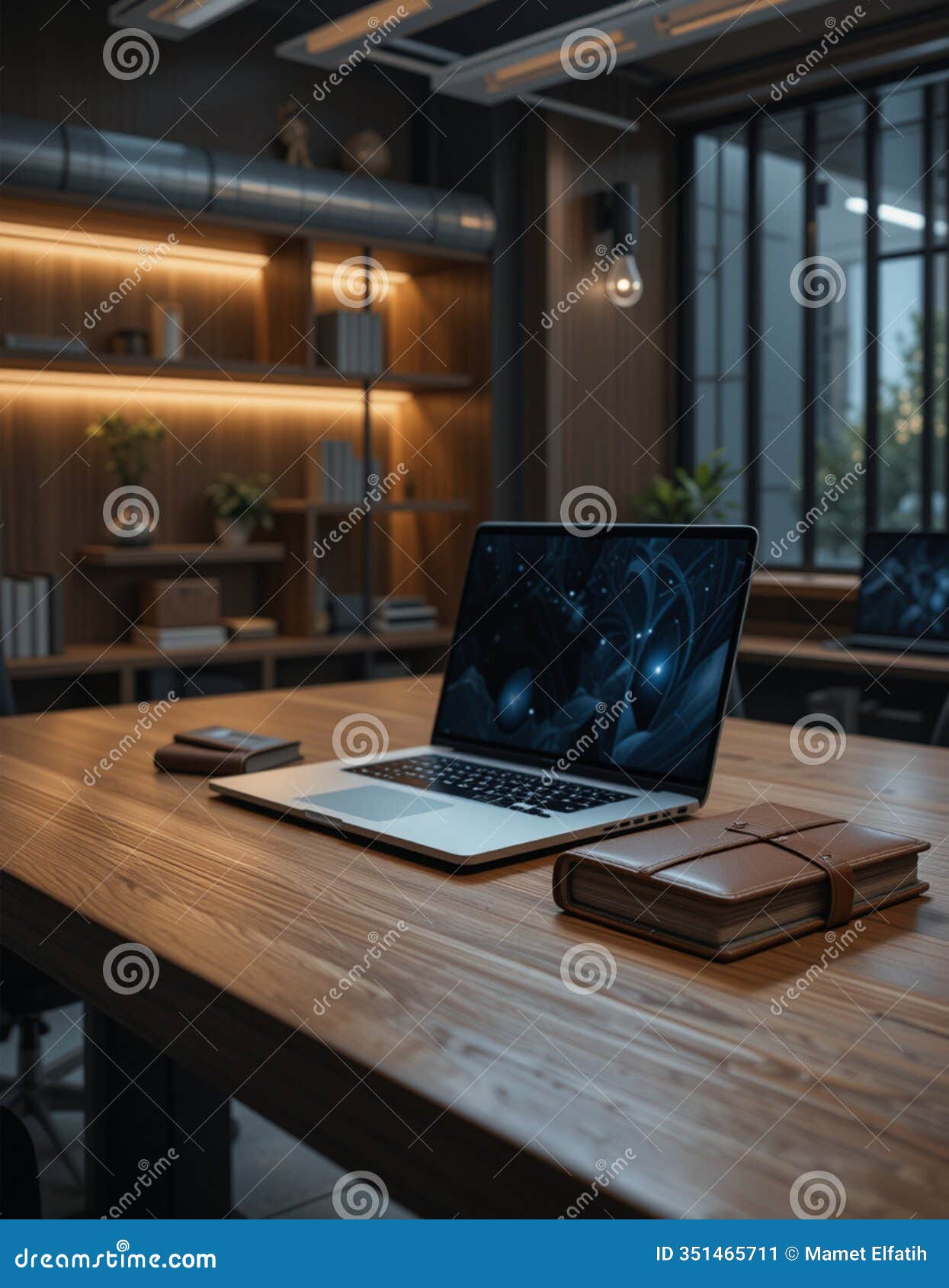 Modern, Industrial-Style Office Workspace with Laptop and Notebook. Ai ...