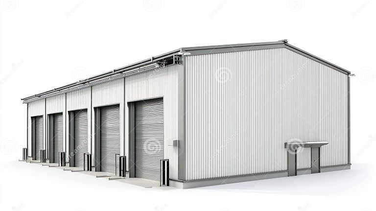 Modern Industrial Warehouse with Multiple Loading Bays and Metal ...