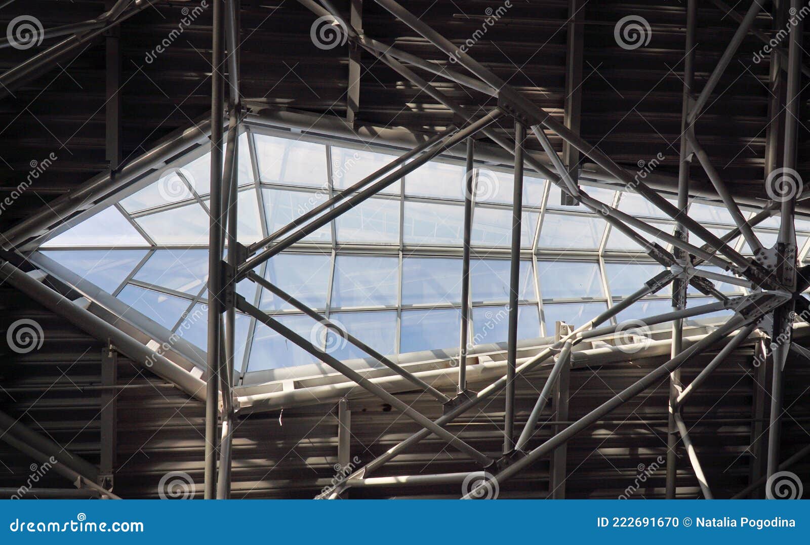 Modern Industrial Glass Window Shaped In The Ceiling With Beams Stock ...